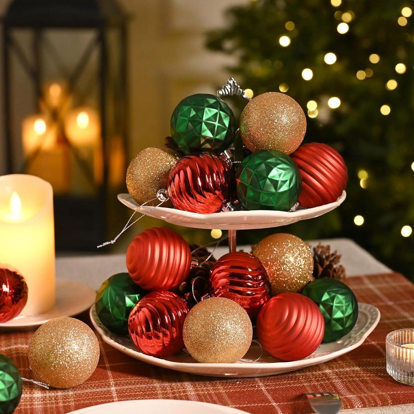 Valery Madelyn Christmas Ornaments Tree Decorations Set, 24ct Red Gree